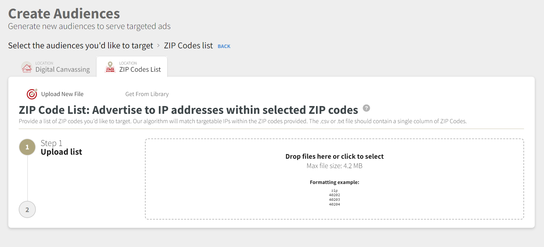 Generate an Audience with a List of Zip Codes – El Toro Support Center